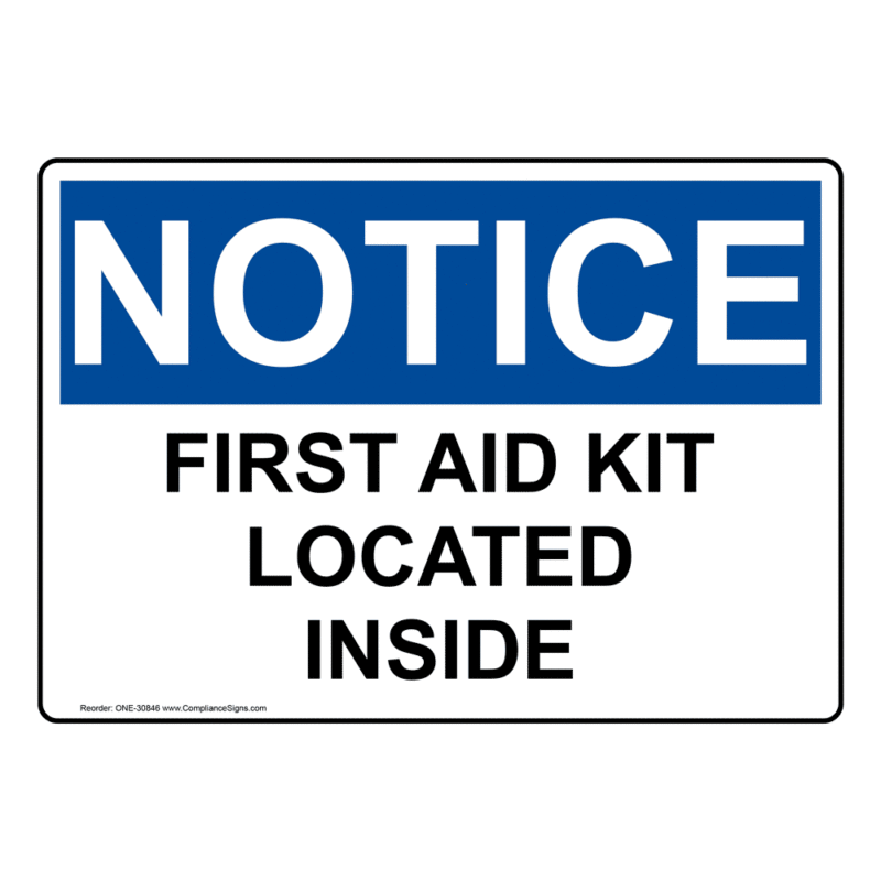 Notice-First Aid Kit Located Inside Door Sticker - Bluewater First Aid